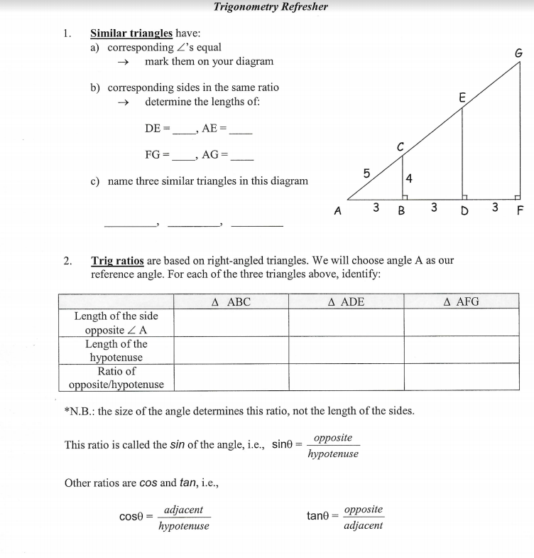 Solved Trigonometry Refresher 1. G Similar triangles have: | Chegg.com