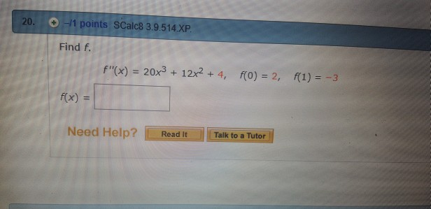Solved 20.1 points SCalc8 3.9.514 XP Find f f f"(x) 20x + | Chegg.com