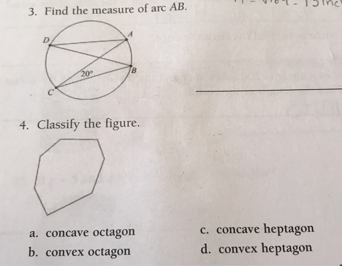 Solved 3. Find the measure of arc AB 200 4. Classify the | Chegg.com