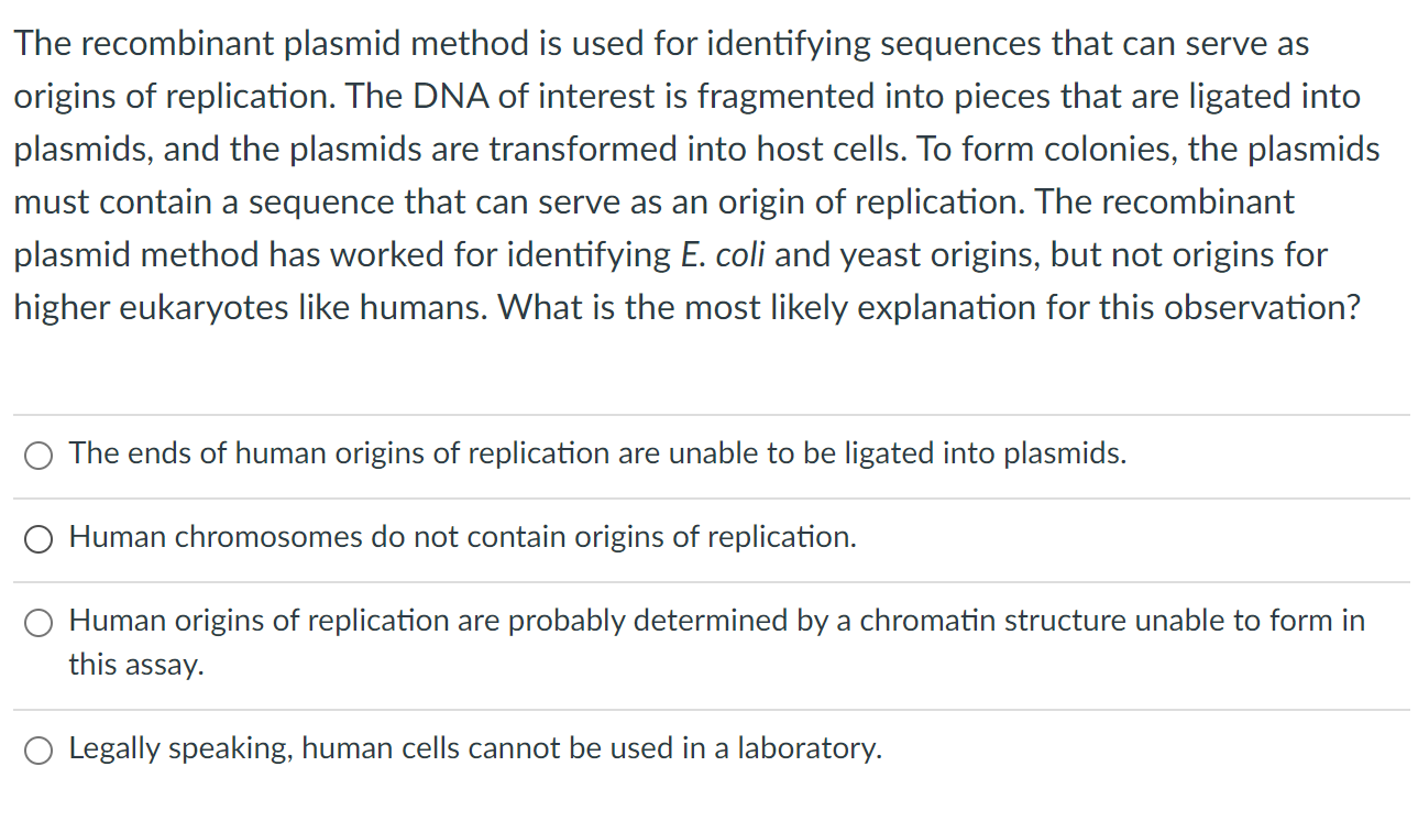 Solved The recombinant plasmid method is used for | Chegg.com