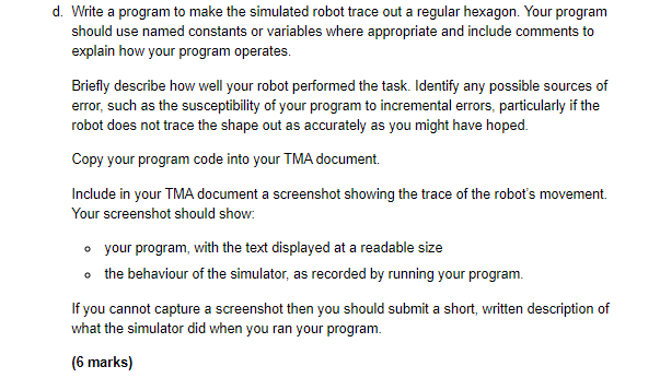 Solved d. Write a program to make the simulated robot trace | Chegg.com