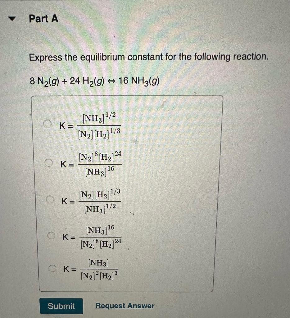 [Solved]: Express the equilibrium constant for the following