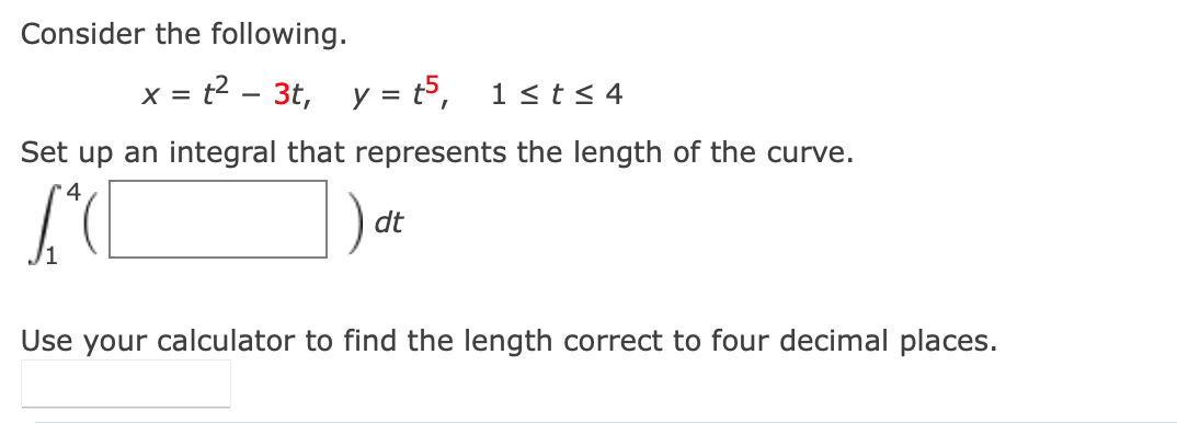 Solved Consider the following. x = t2 – 3t, y = 15, 1sts 4 | Chegg.com