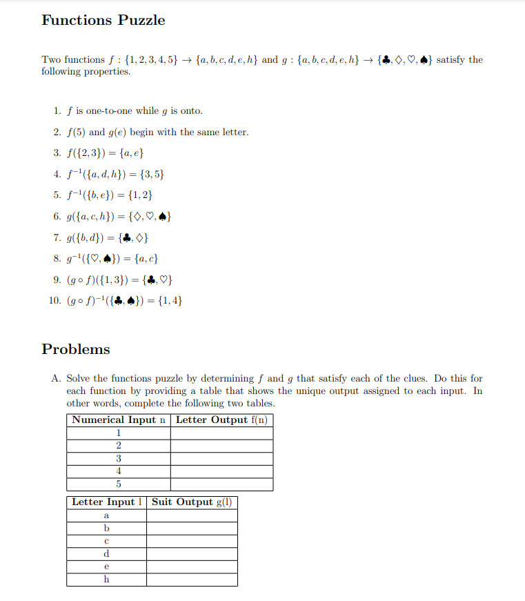 Solved Functions Puzzle satisfy the Two functions f : | Chegg.com
