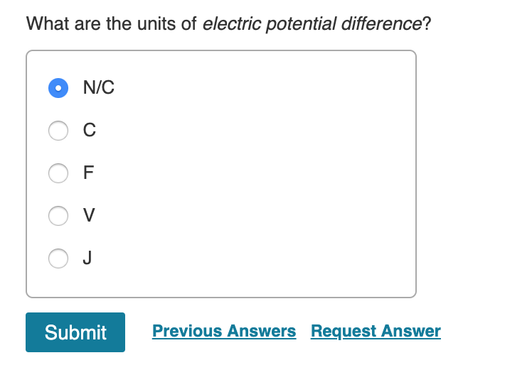 Solved What are the units of electric potential difference? | Chegg.com