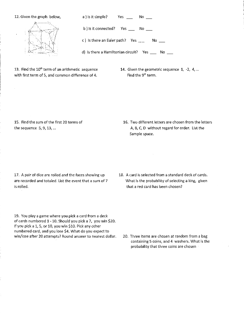 Solved 12. Given the graph below, a) Is it simple? Yes – b) | Chegg.com
