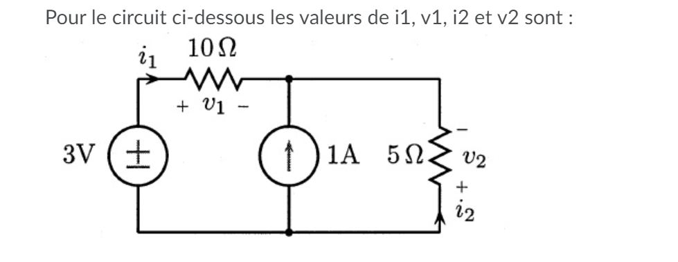 Solved For the circuit below the values of i1, v1, i2 and | Chegg.com
