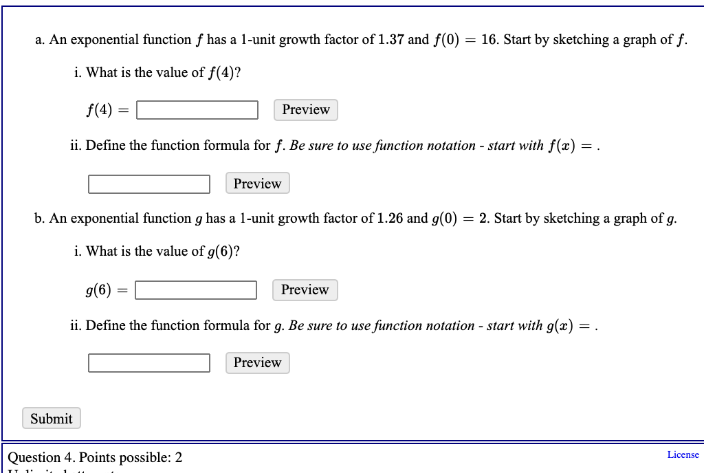 Solved a. An exponential function f has a 1-unit growth | Chegg.com