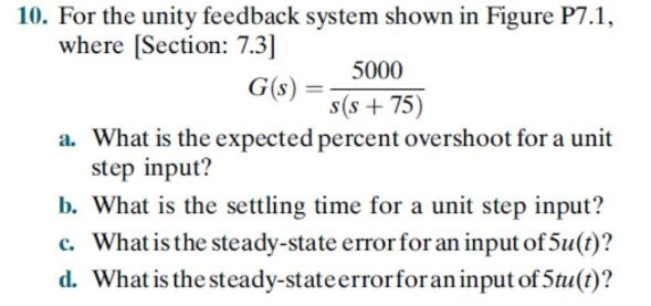Solved 10. For the unity feedback system shown in Figure | Chegg.com