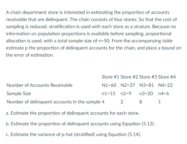 Solved A chain department store is interested in estimating | Chegg.com