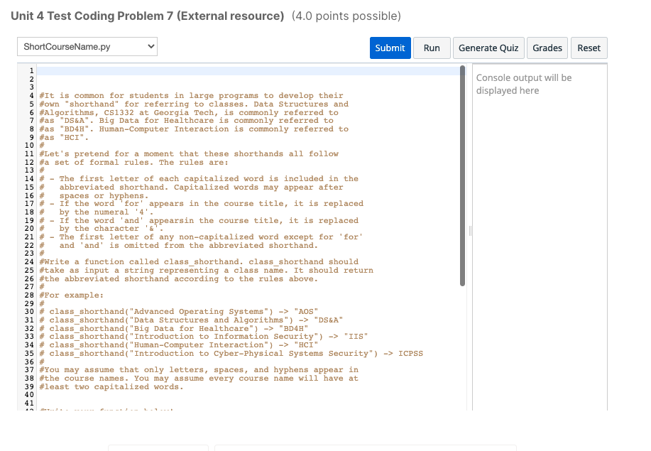 Solved Unit 4 Test Coding Problem 7 External Resource 40 0862