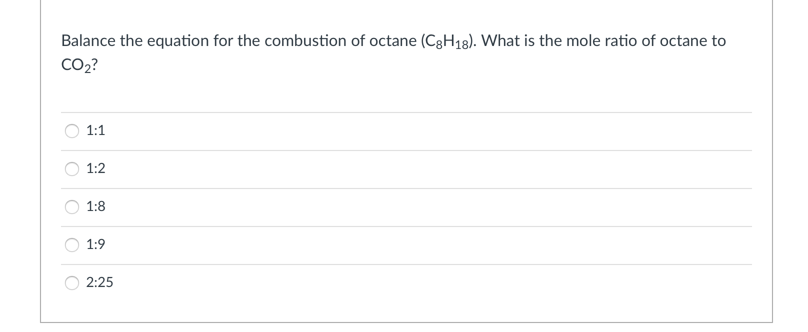 Solved Balance the equation for the combustion of octane | Chegg.com