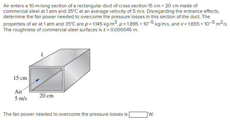 Solved Air enters a 10-m-long section of a rectangular duct | Chegg.com