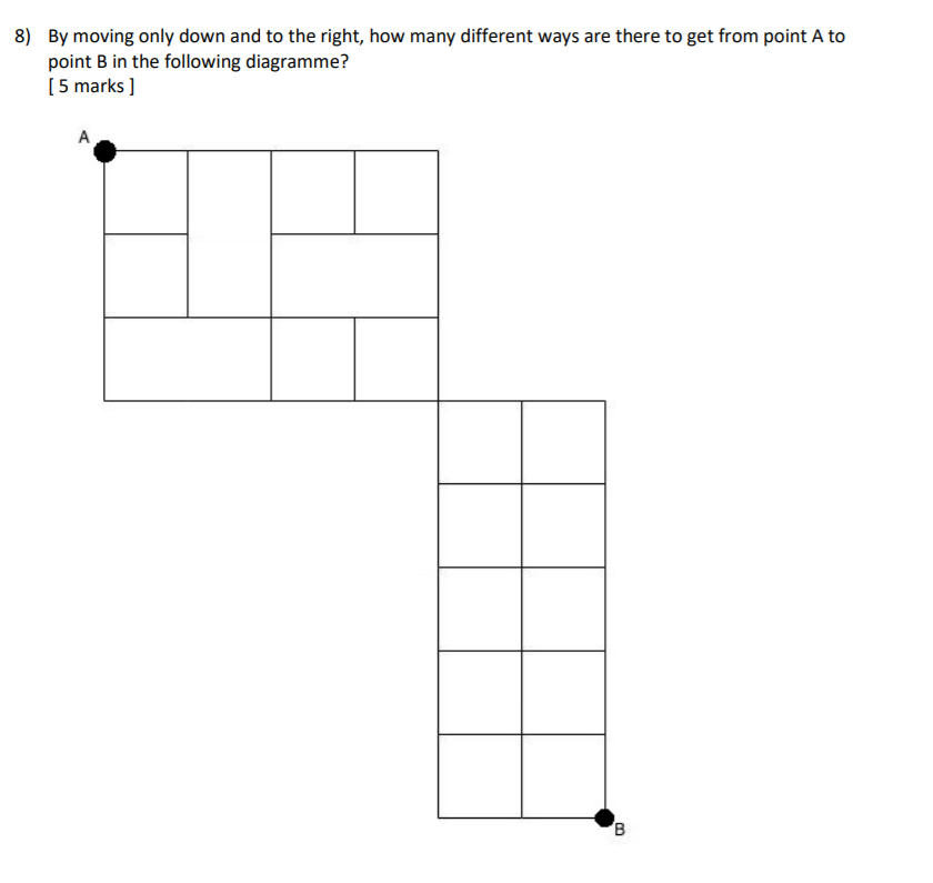Solved 8) By moving only down and to the right, how many | Chegg.com