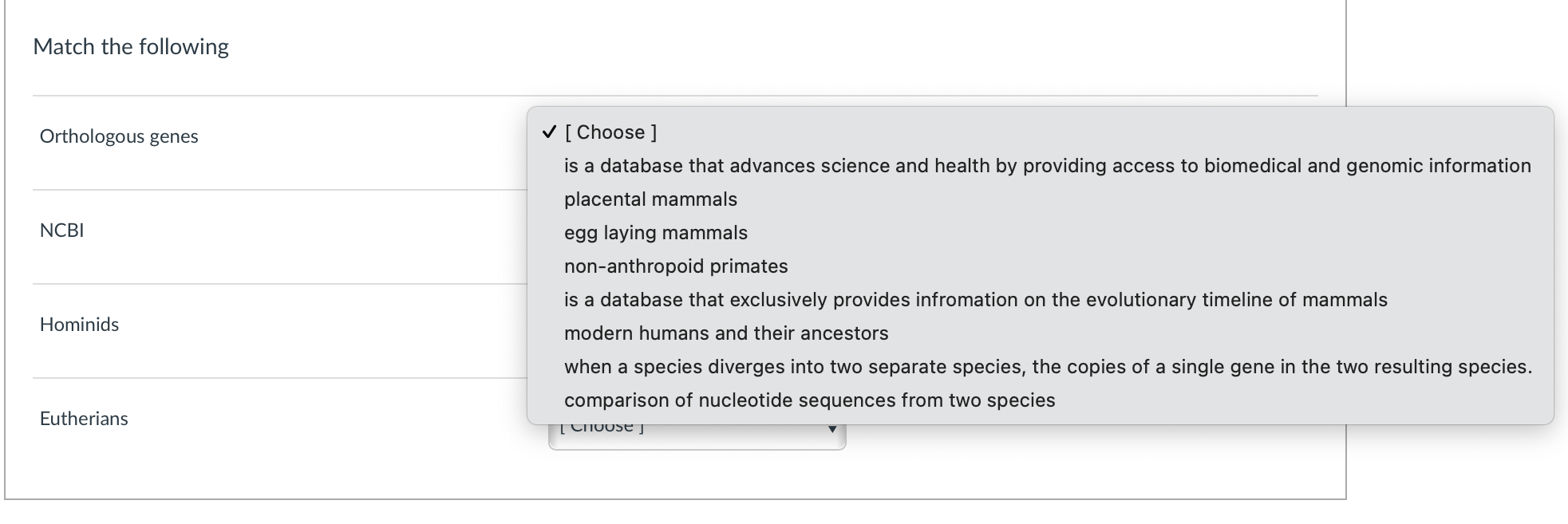 Solved Match the following | Chegg.com
