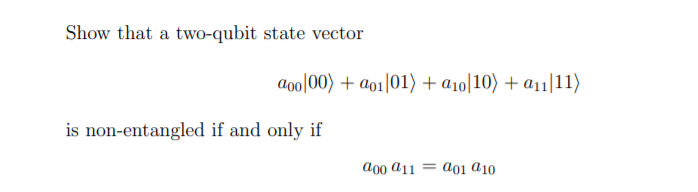 Solved Show that a two-qubit state vector 200,00) +201|01) + | Chegg.com