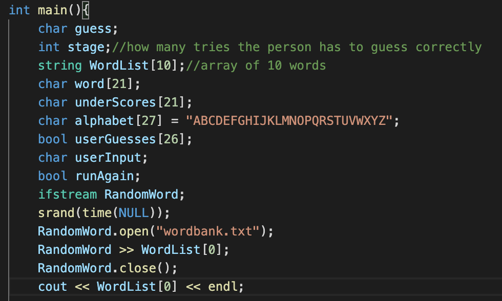 Solved I need to make a function that pulls a random word | Chegg.com