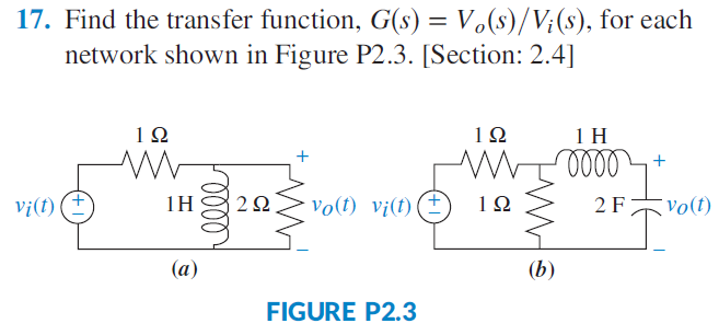 Solved = 17. Find the transfer function, G(s) = V.(s)/V;(s), | Chegg.com
