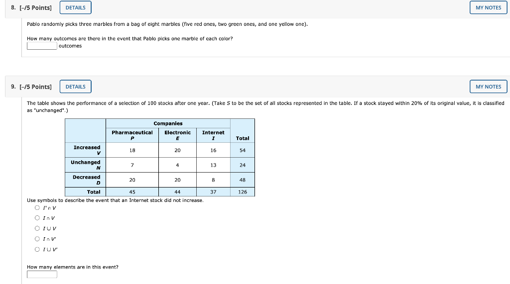 Solved 8. (-/5 Points] DETAILS MY NOTES Pablo randomly picks | Chegg.com