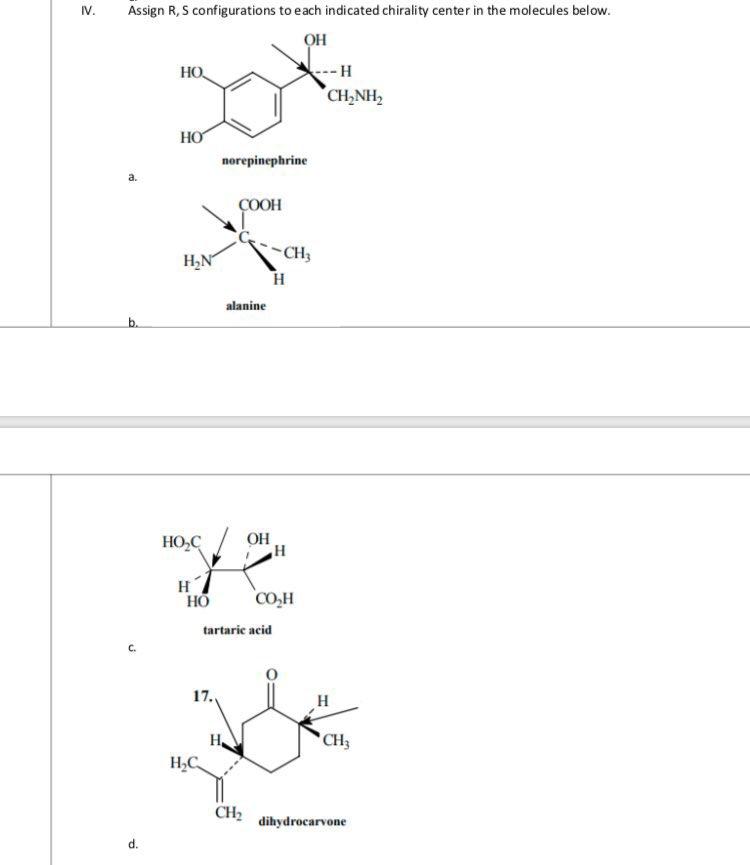 Solved IV. Assign R, S configurations to each indicated | Chegg.com