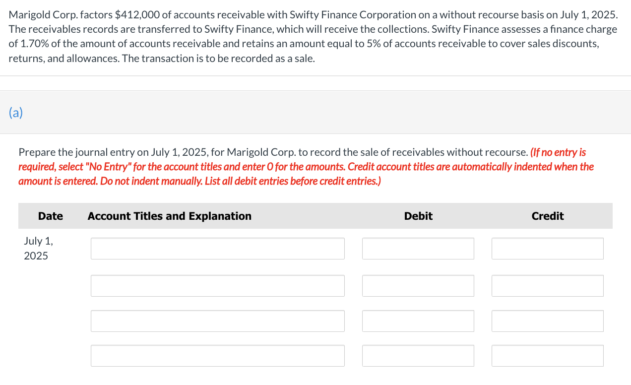 Solved Marigold Corp. factors $412,000 of accounts | Chegg.com