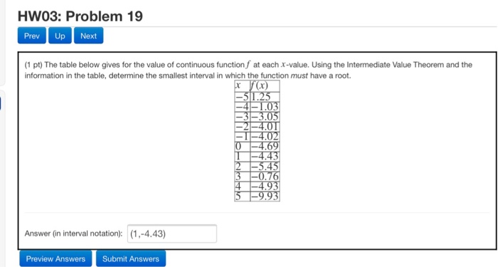 Solved HW03: Problem 19 Prev Up Next (1 pt) The table below | Chegg.com
