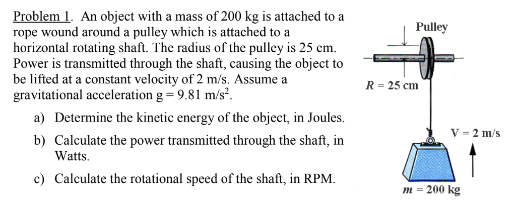 Solved Problem 1. An object with a mass of 200 kg is | Chegg.com