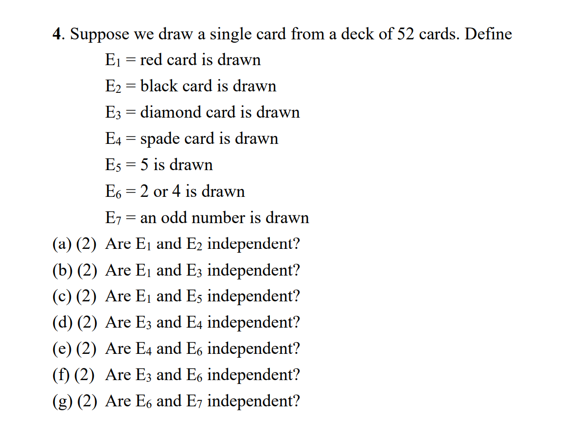 Solved 4. Suppose we draw a single card from a deck of 52 | Chegg.com