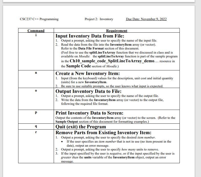 Solved Inventory Application Program This project involves | Chegg.com