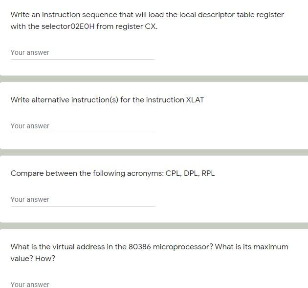 Solved Write an instruction sequence that will load the | Chegg.com