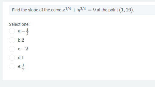 Solved Find the slope of the curve x3/4+y3/4=9 at the point | Chegg.com