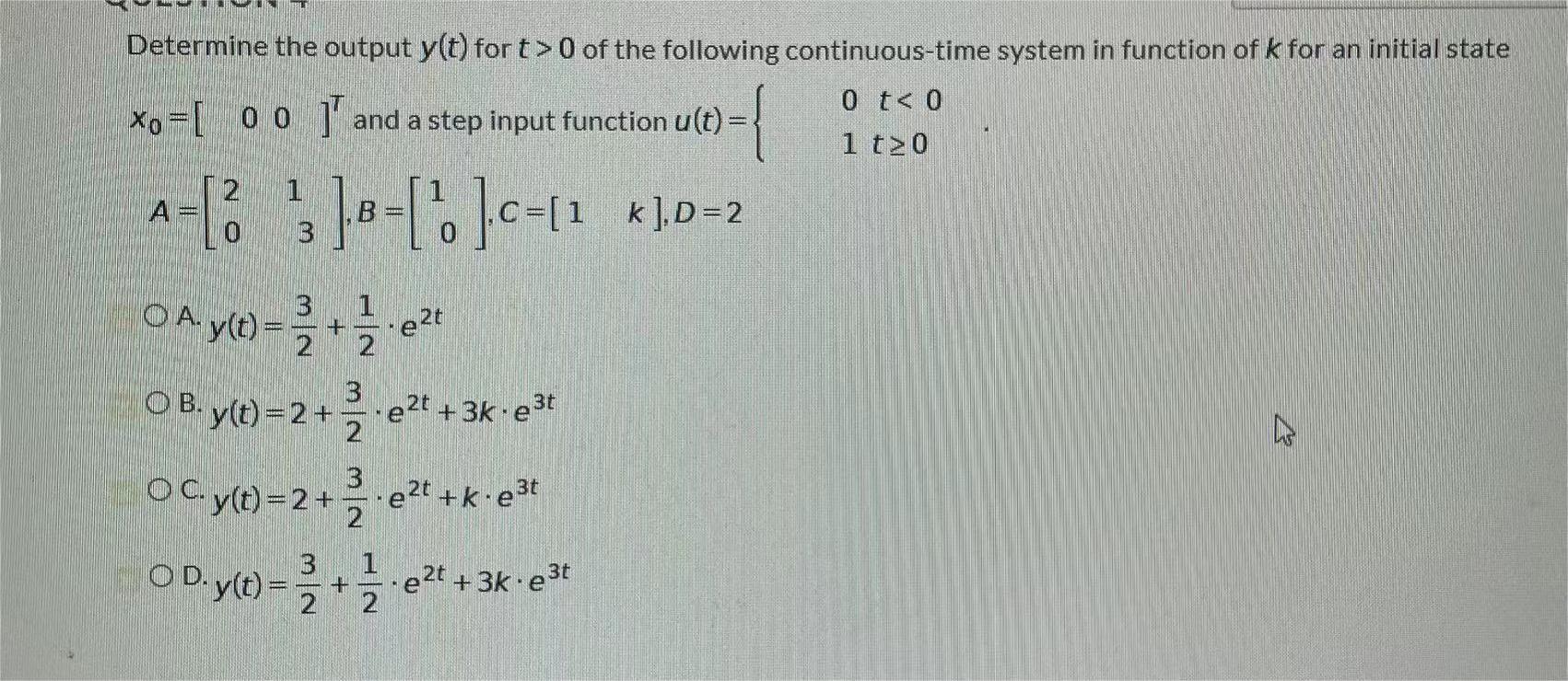 Solved Determine the output y(t) for t>0 of the following | Chegg.com