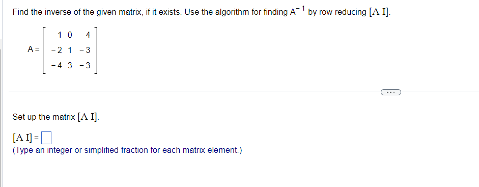Solved Find the inverse of the given matrix, if it exists. | Chegg.com