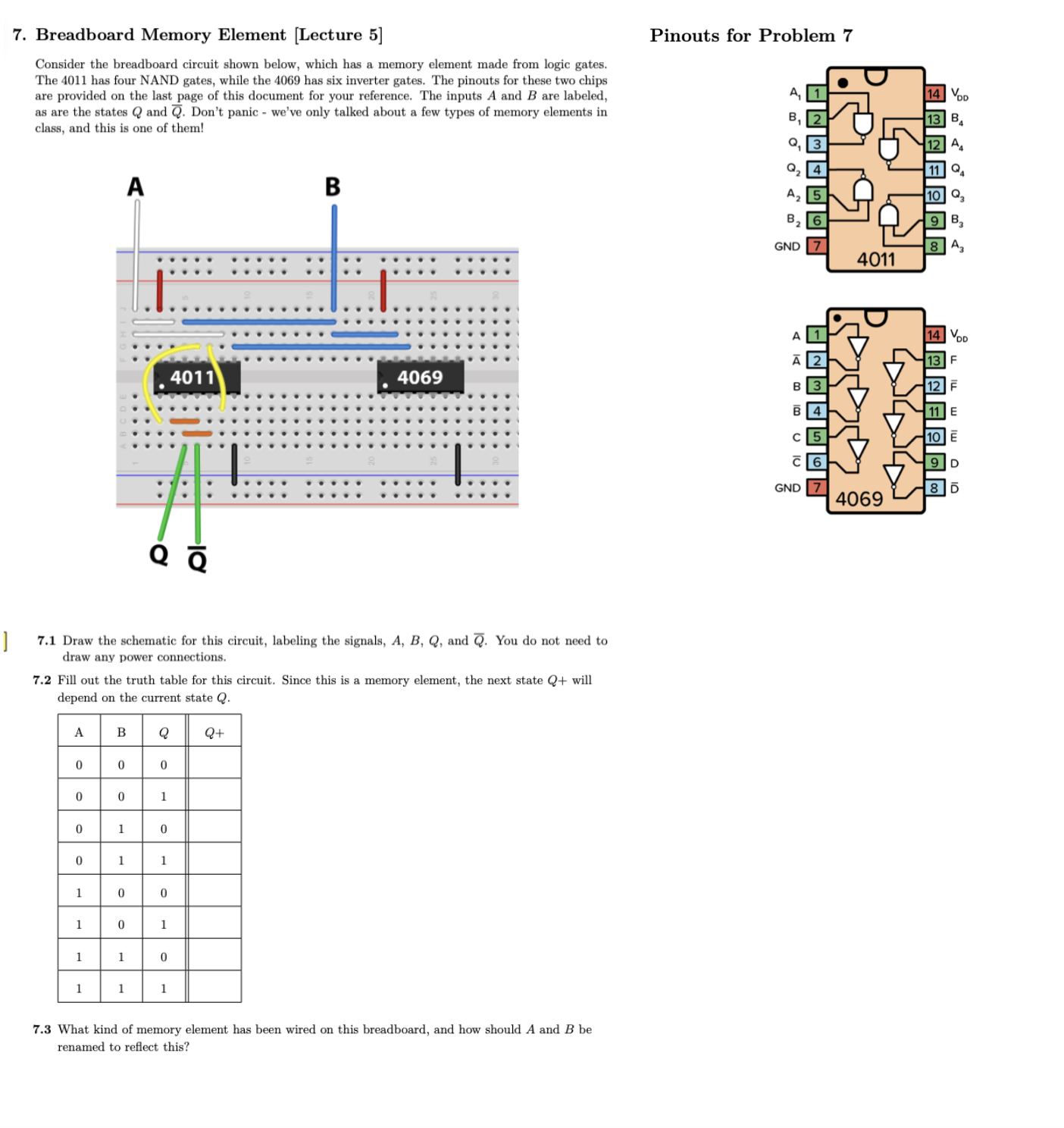 Solved Breadboard Memory Element [Lecture 5]Pinouts for | Chegg.com