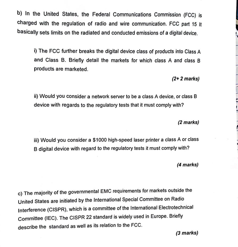 Solved b) In the United States, the Federal Communications | Chegg.com
