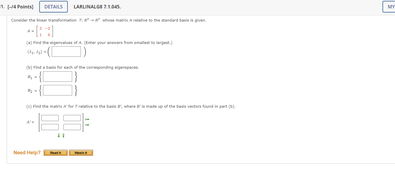 Solved ler the linear transformation T:Rn→Rn whose matrix A | Chegg.com