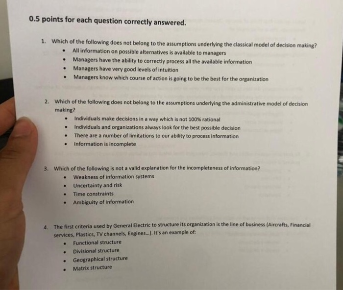 Solved 0.5 points for each question correctly answered. | Chegg.com