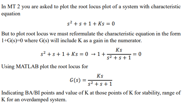 Solved In MT 2 ﻿you are asked to plot the root locus plot of | Chegg.com