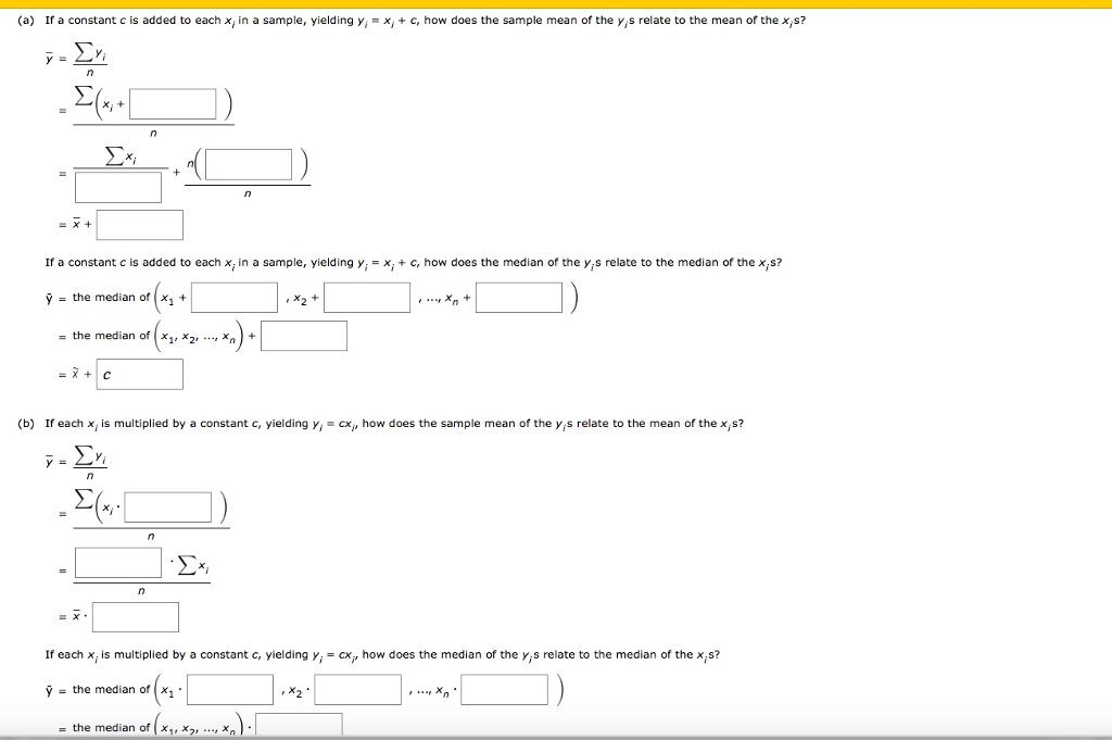 Solved (a) If a constant c is added to each x, in a sample, | Chegg.com