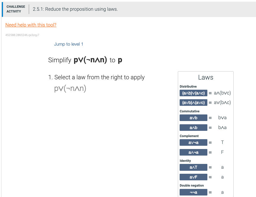 Solved 1. Select a law from the right to apply p∨(¬n∧n) | Chegg.com