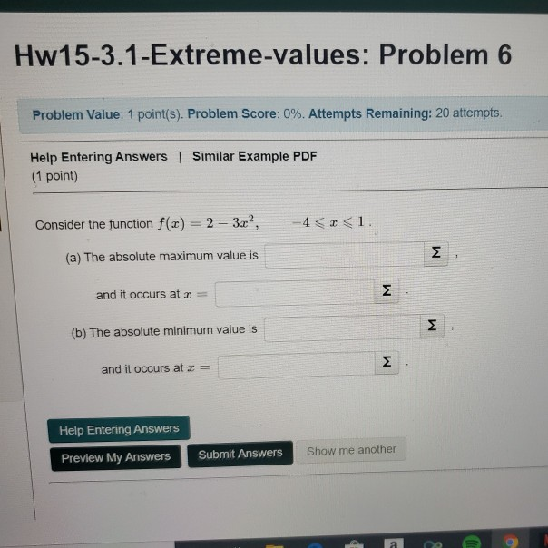 Solved Hw15-3.1-Extreme-values: Problem 6 Problem Value: 1 | Chegg.com