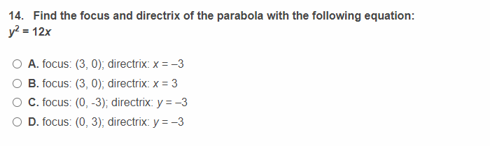 Solved 14. Find the focus and directrix of the parabola with | Chegg.com