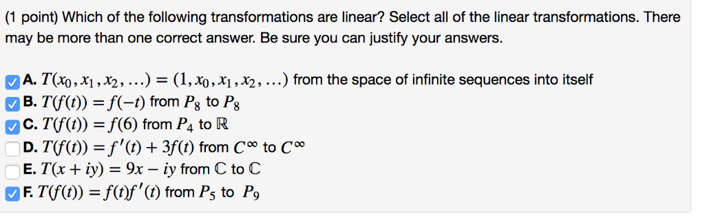 Solved (1 point) Which of the following transformations are | Chegg.com