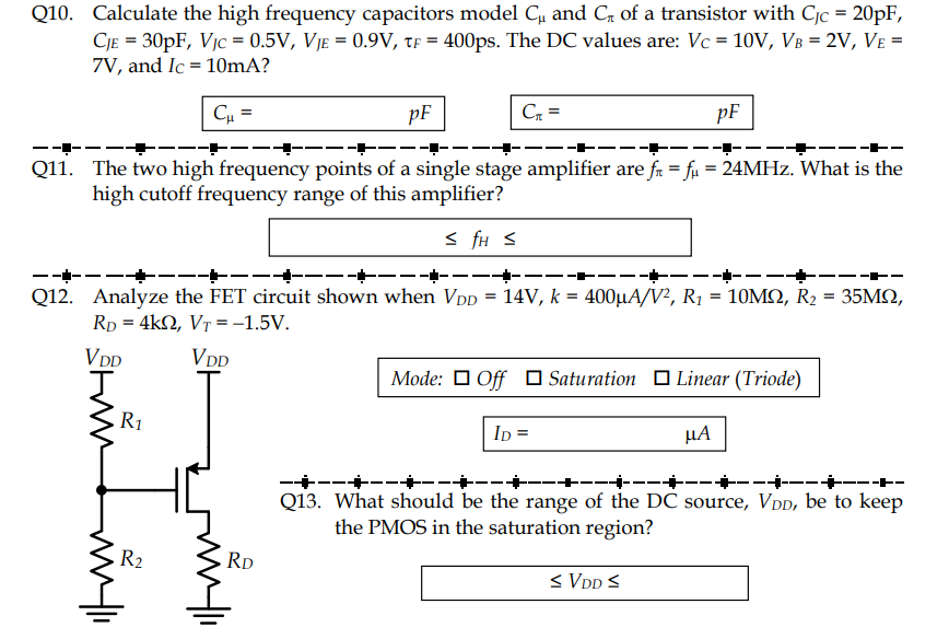 Solved 210. Calculate the high frequency capacitors model | Chegg.com