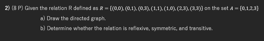 Solved 2) (8 P) Given the relation R defined as | Chegg.com