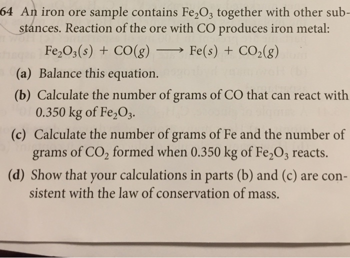 Solved An Iron Ore Sample Contains Fe 2o 3 Together With
