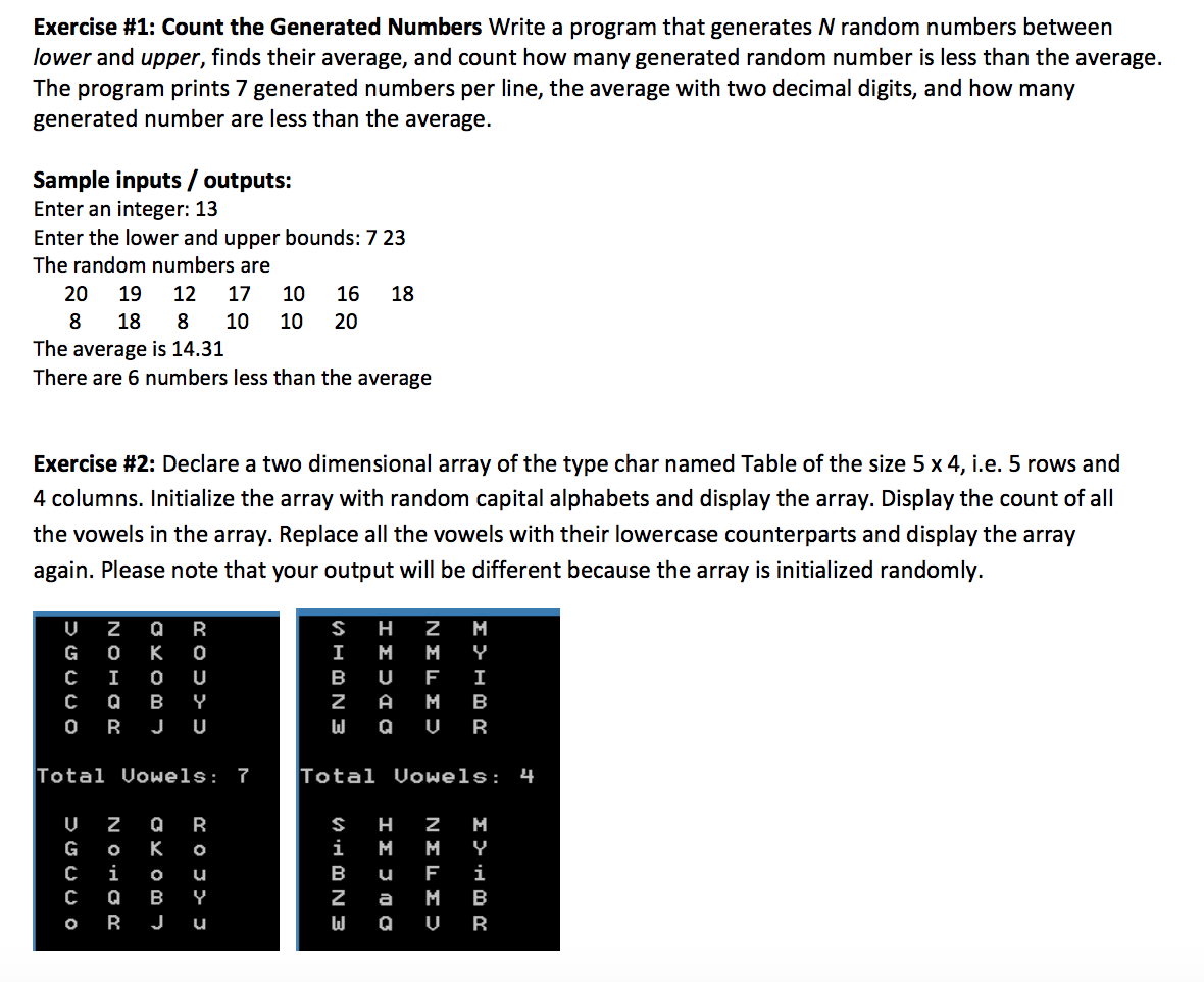 Solved Exercise #1: Count the Generated Numbers Write a | Chegg.com