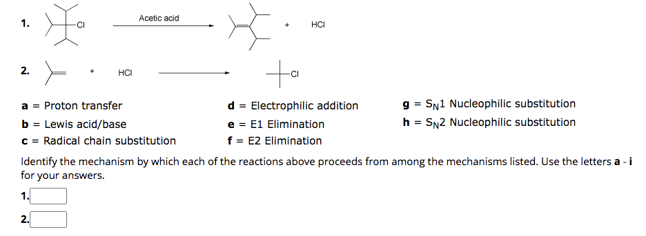 Solved a= Proton transfer d= Electrophilic addition g=SN1 | Chegg.com
