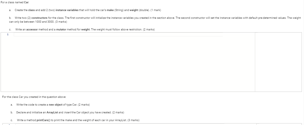 Solved For a class named Car a. Create the class and add 2 | Chegg.com