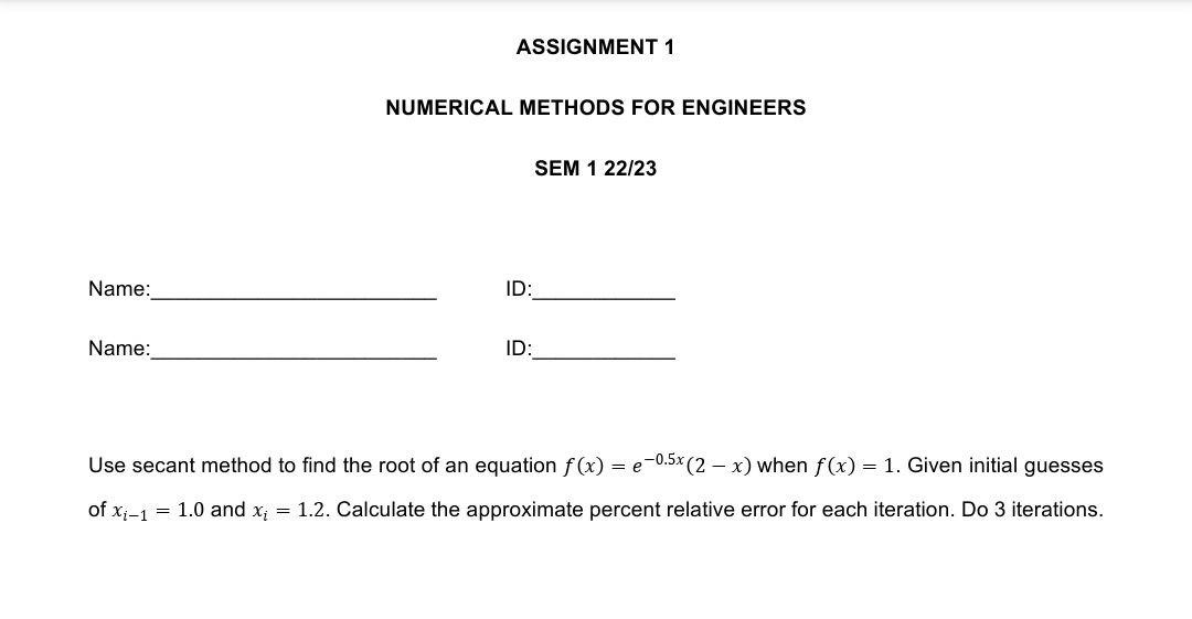 Solved NUMERICAL METHODS FOR ENGINEERS SEM 122/23 Name: ID: | Chegg.com